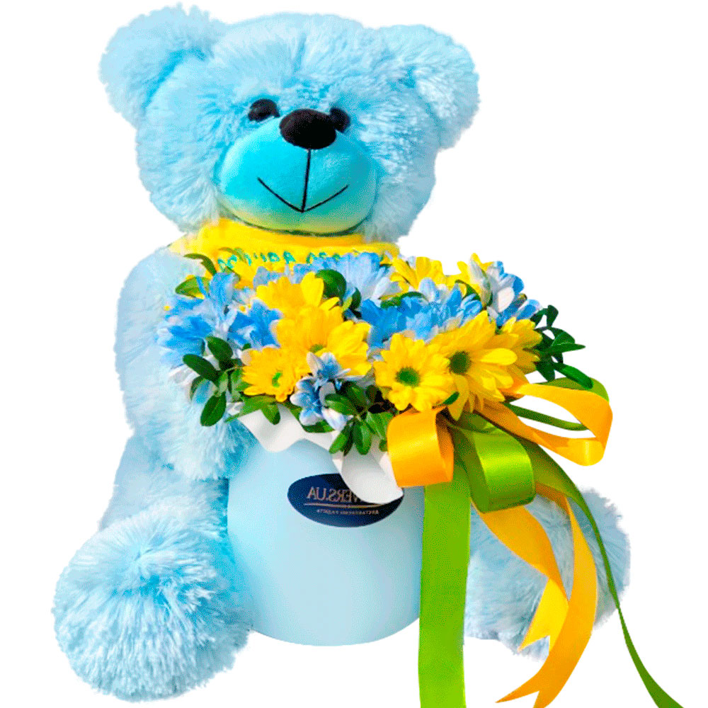 Bear with chrysanthemums "Always together" — order delivery to Ukraine ...